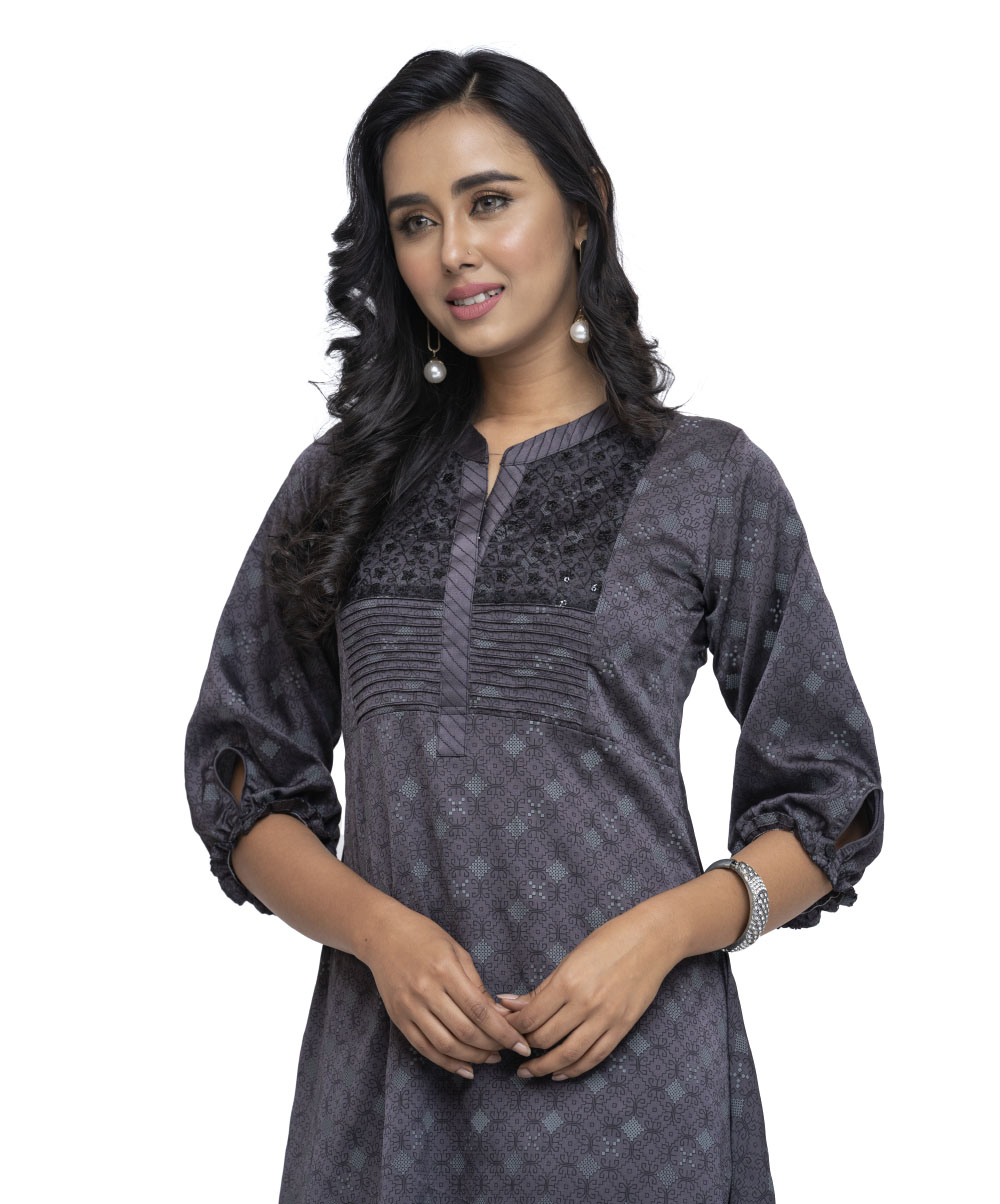 Gray Crepe A-Line Tunic