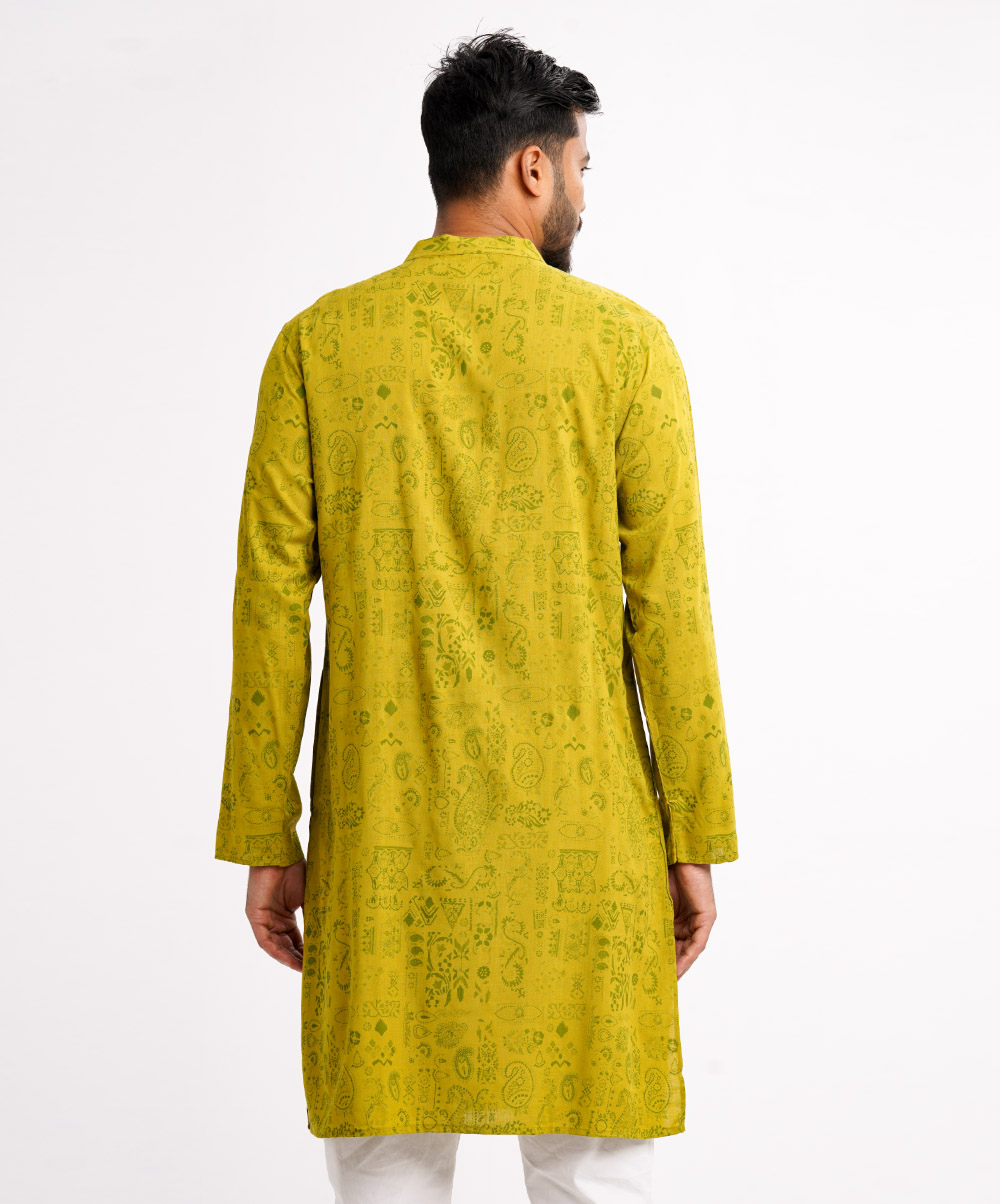 Lemon Green Semi Fitted Viscose Panjabi
